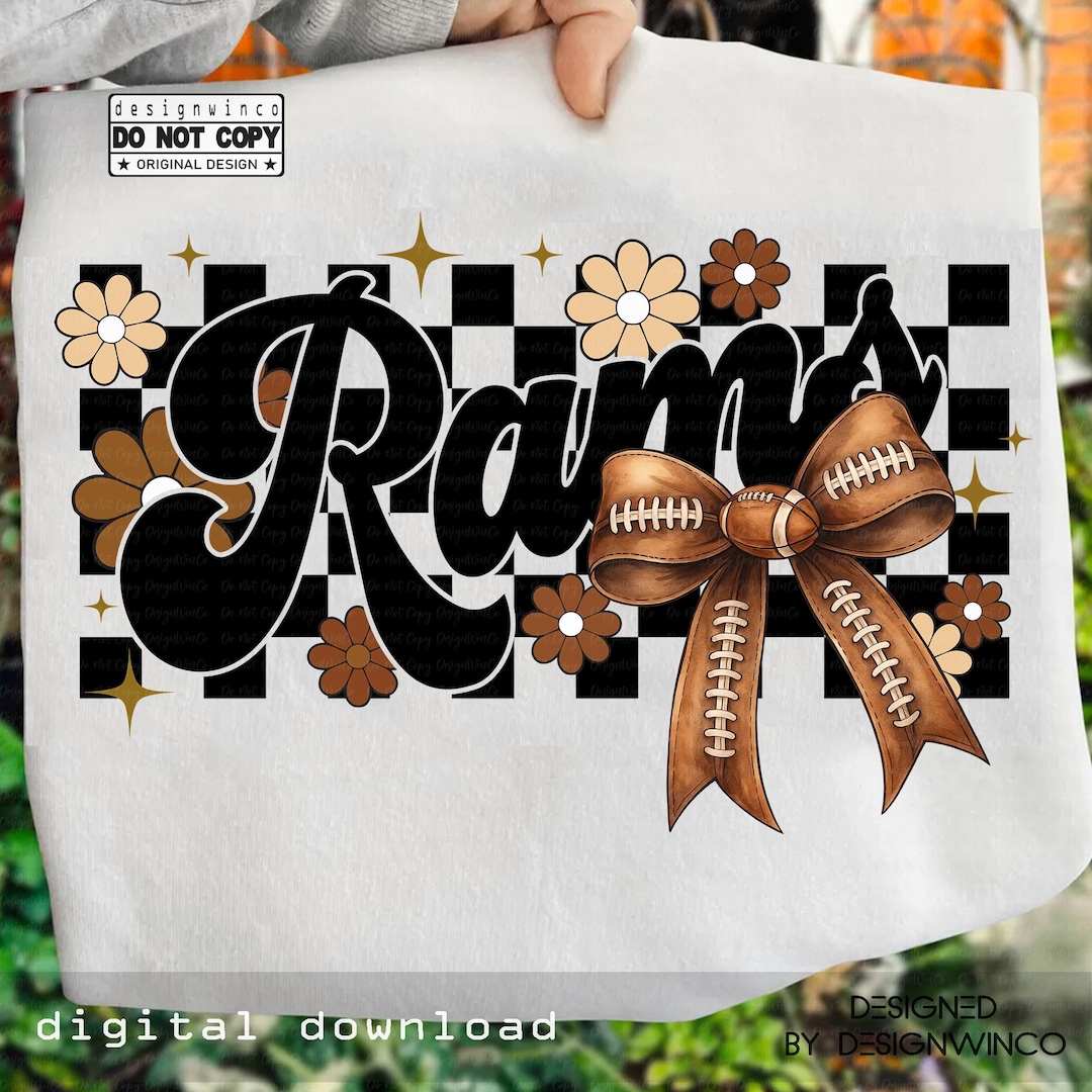 Rams PNG, Retro Fall Football Checkered Bow Script Mascot Letters ...