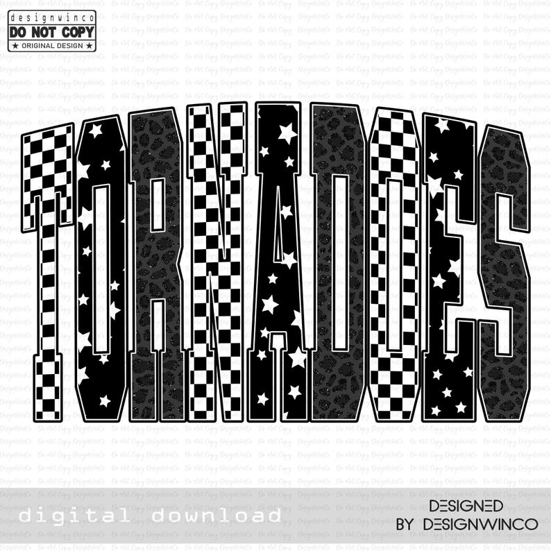 Tornadoes PNG, Retro Checkerboard Leopard Star Letters, School Spirit ...