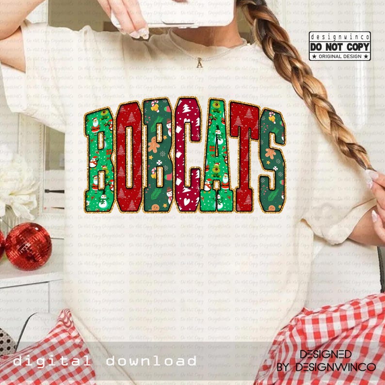 Bobcats Christmas PNG, Santa Mascot Sport Sublimation, Red Green ...
