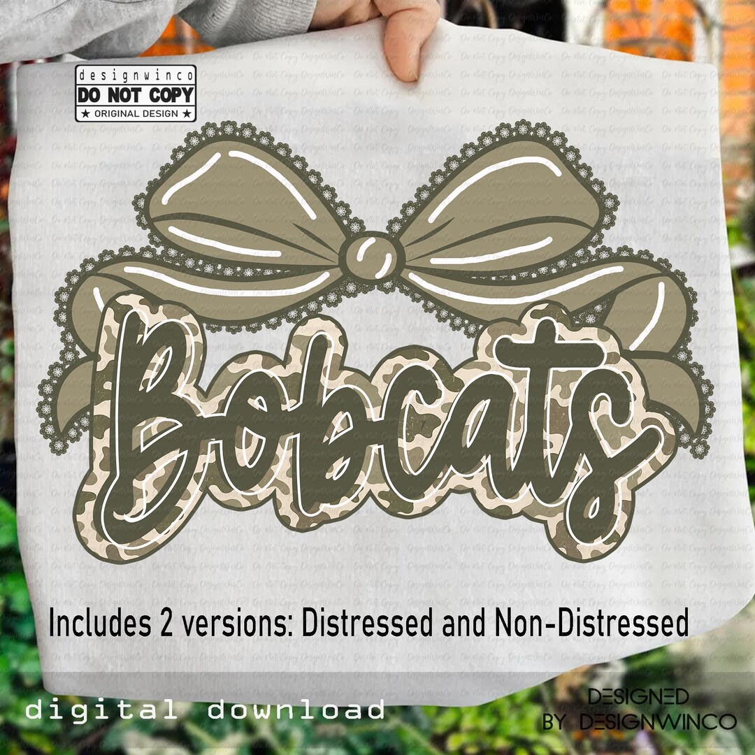 Bobcats Mascot PNG, Retro Camo Lace Bow Script Letters, Coquette School ...