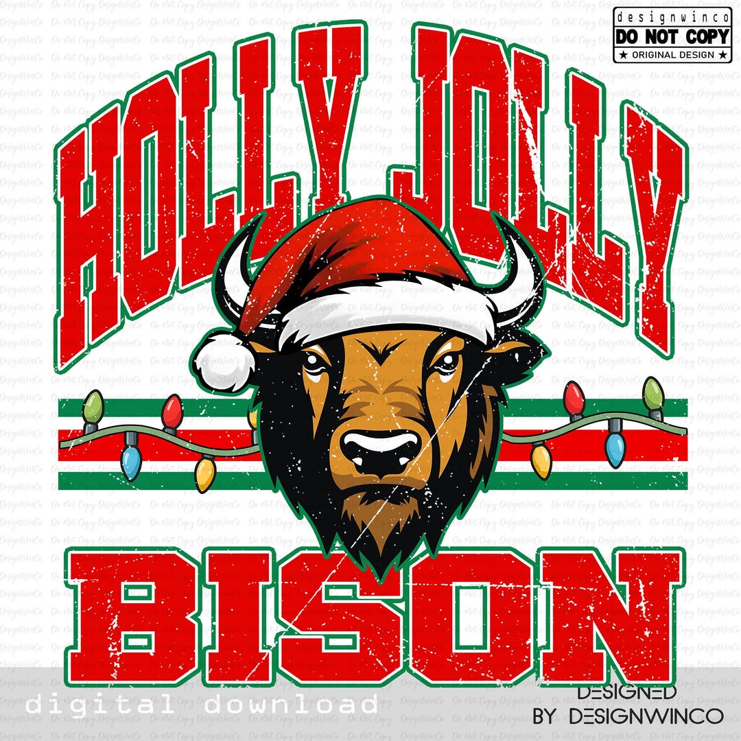 Holly Jolly Bison PNG, Santa Hat Holiday Mascot Design With Christmas ...