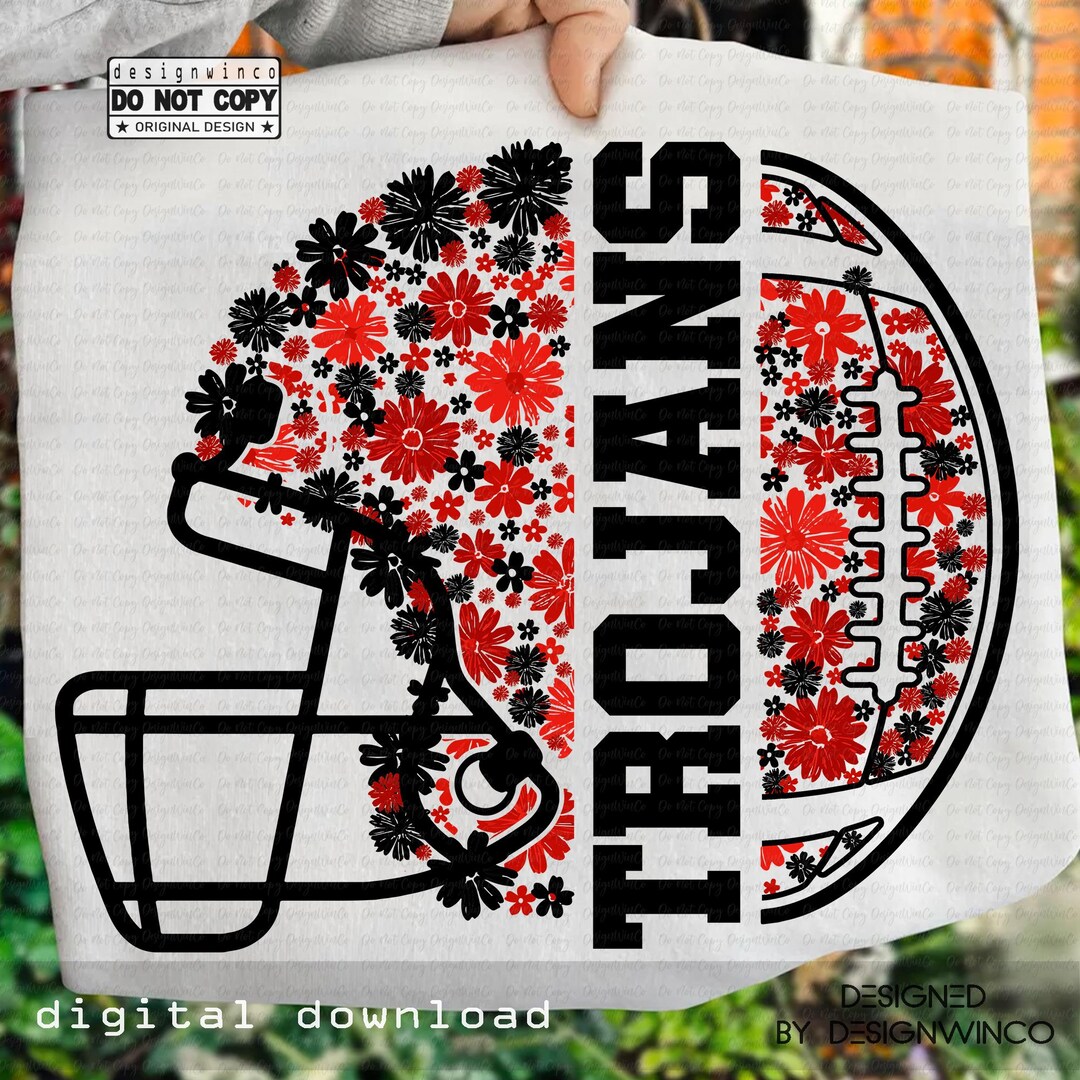 Trojans PNG, Red and Black Floral Football Helmet PNG, Trojans Mascot ...