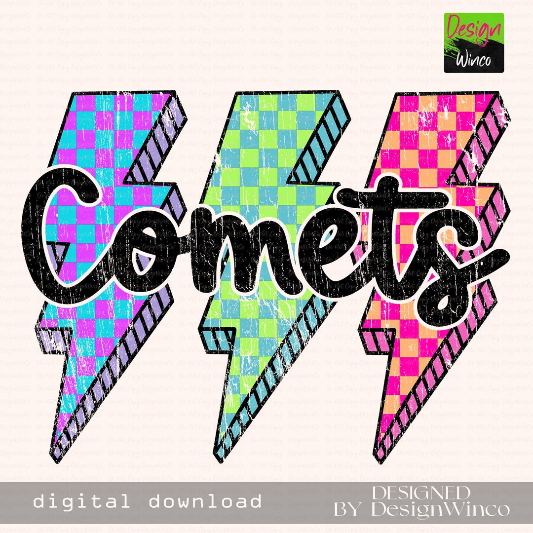 Comets Png, Checkered Lightning Bolt Png, Retro Comets Sublimation ...