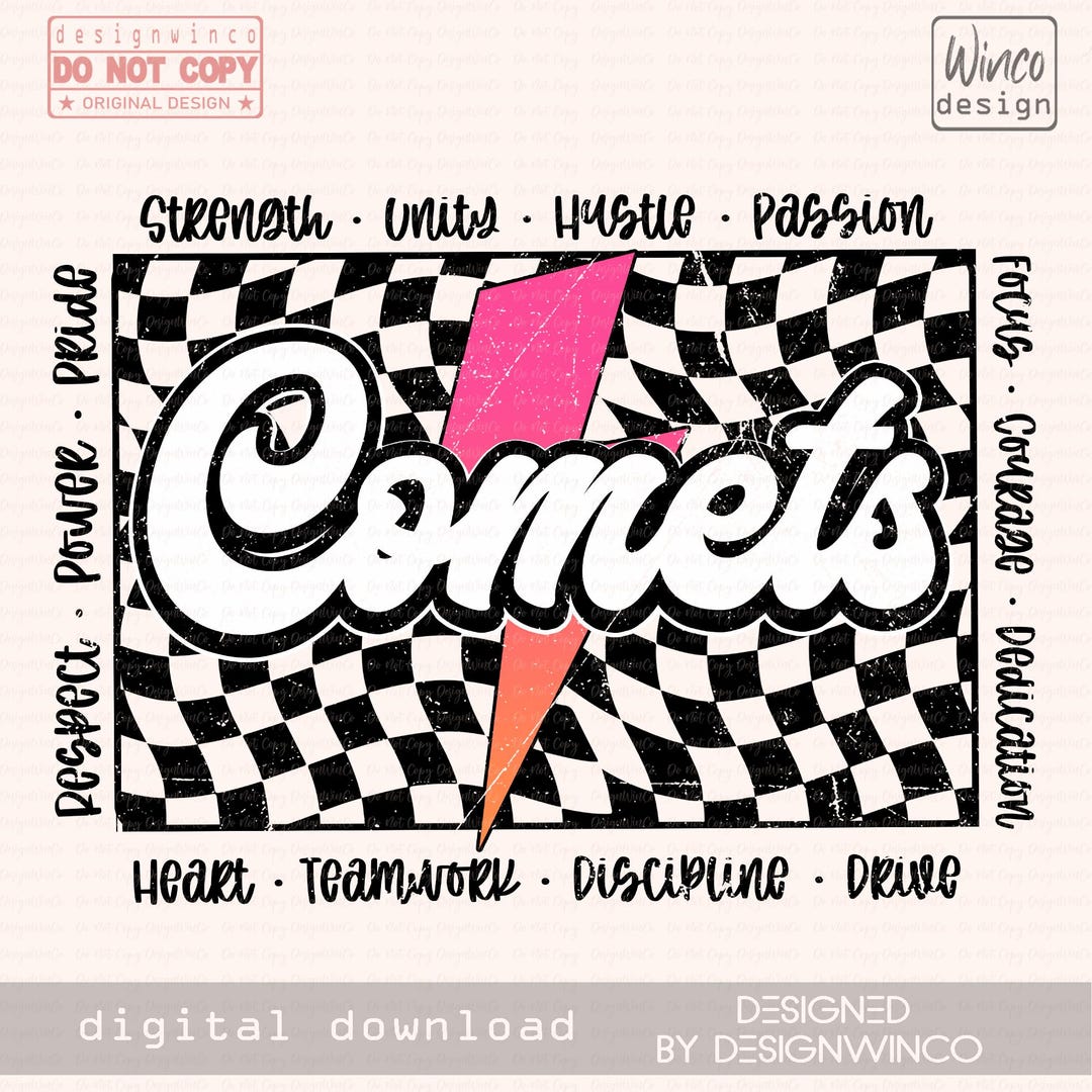 Comets Mascot PNG Lightning Bolt Wavy Checkerboard Shirt Design Team ...