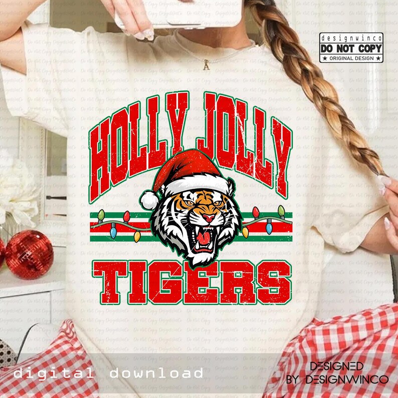 Holly Jolly Tigers PNG, Santa Hat Holiday Mascot Design With Christmas ...
