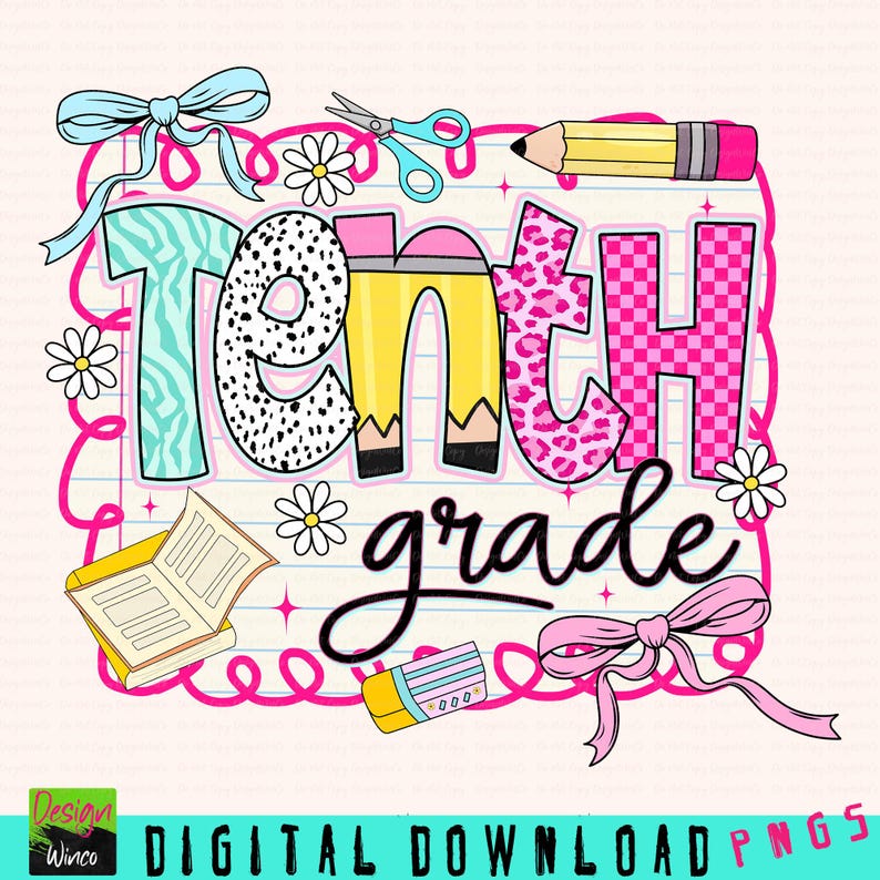 Tenth Grade PNG, Pencil Doodle Bow PNG, Cute Leopard Zebra Pattern PNG ...