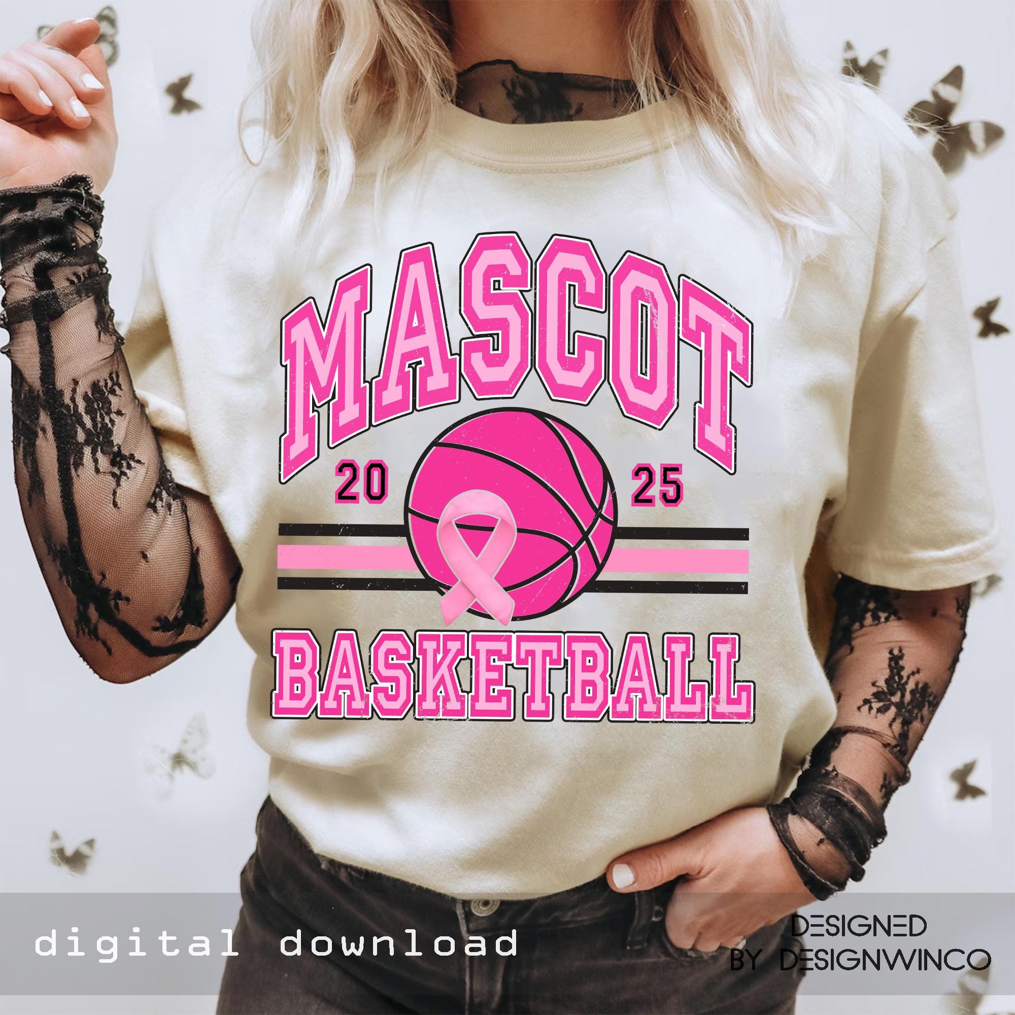 Custom Pink Out Mascot Basketball PNG, Breast Cancer Awareness Game Day ...