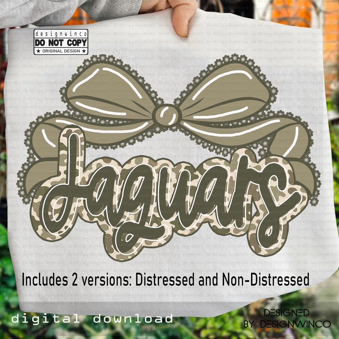 Jaguars Mascot PNG, Retro Camo Lace Bow Script Letters, Coquette School ...