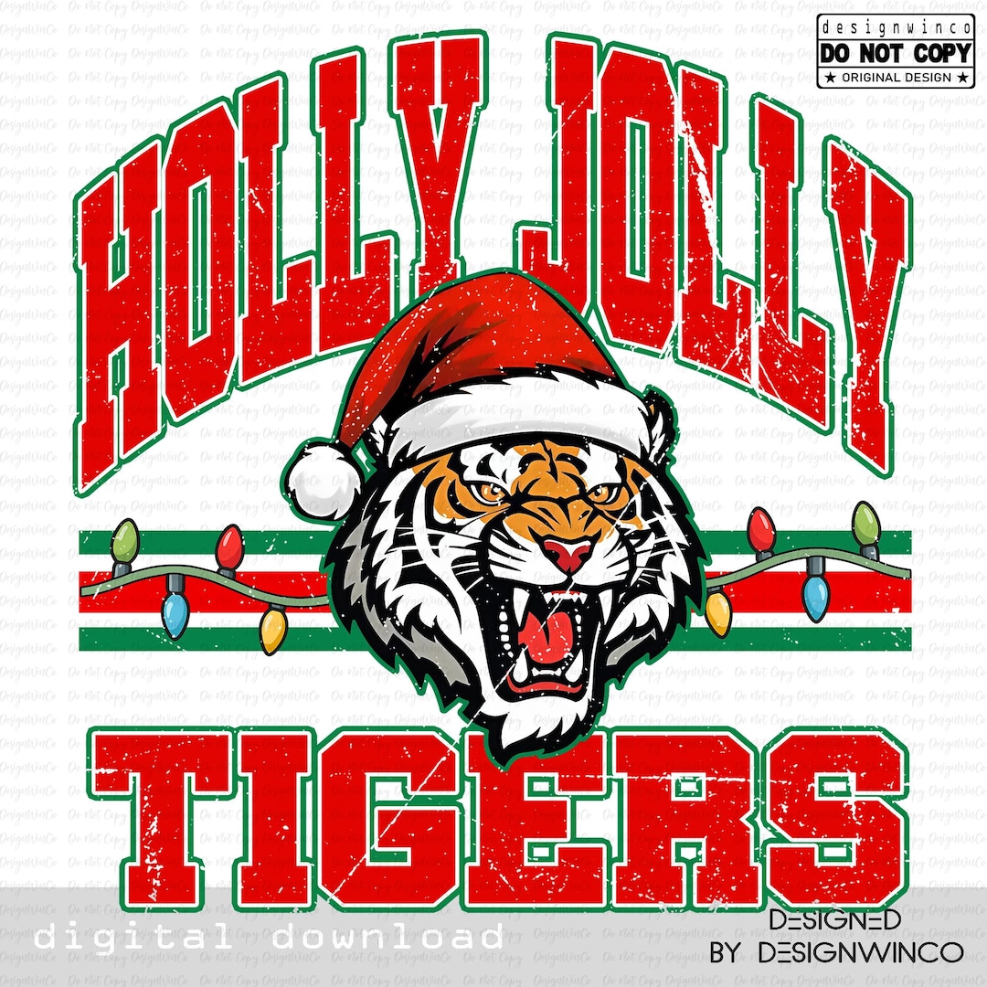 Holly Jolly Tigers PNG, Santa Hat Holiday Mascot Design With Christmas ...