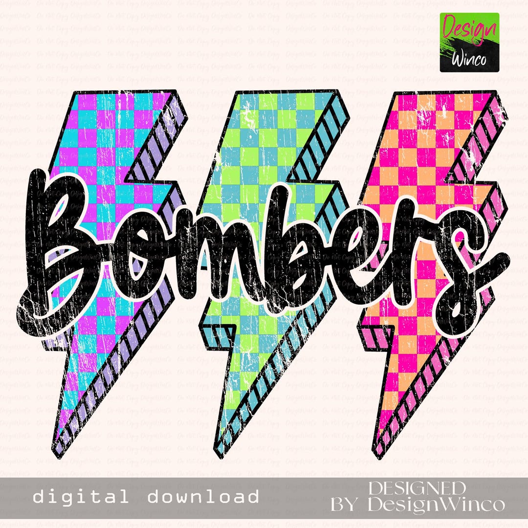 Bombers Png, Checkered Lightning Bolt Png, Retro Bombers Sublimation ...