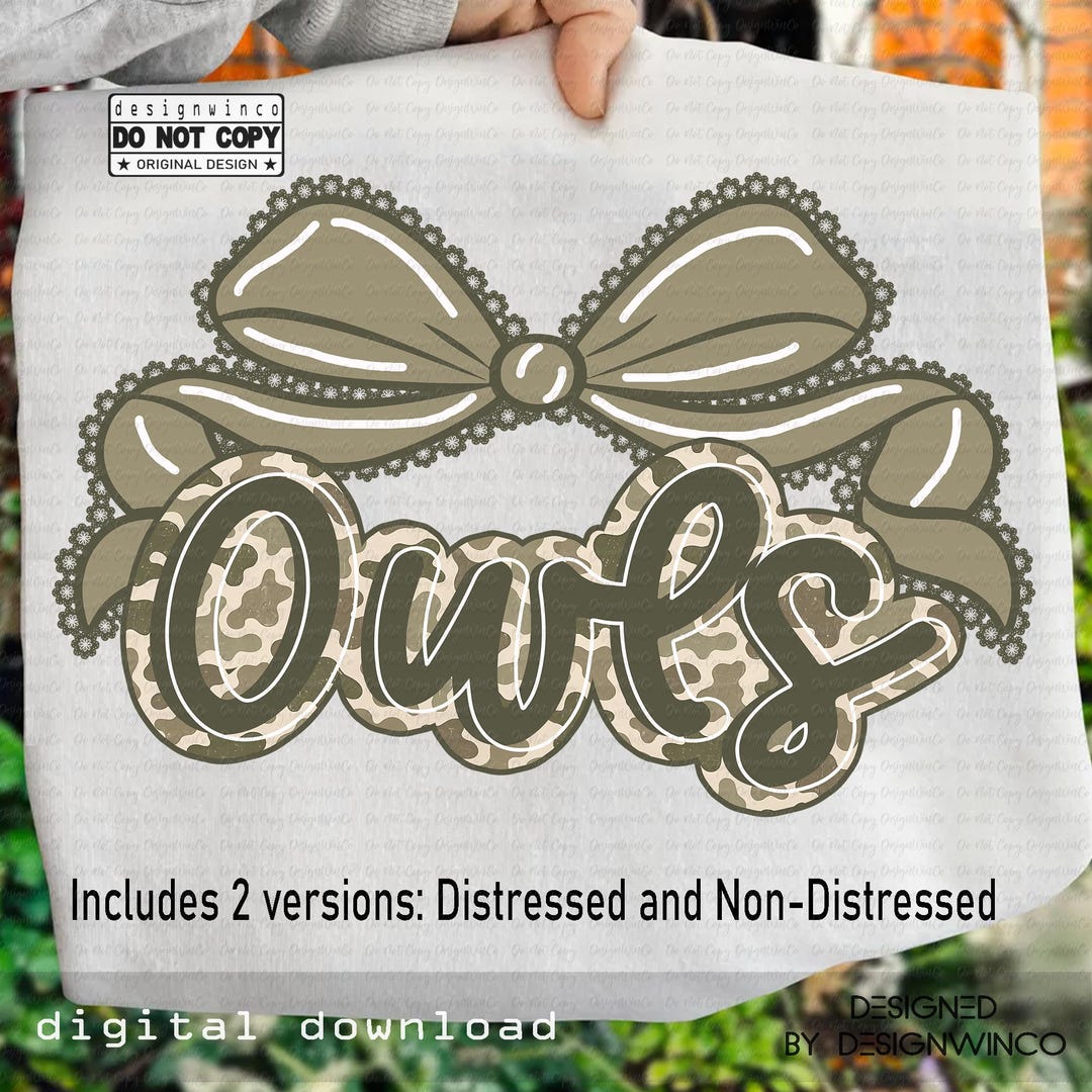 Owls Mascot PNG, Retro Camo Lace Bow Script Letters, Coquette School ...