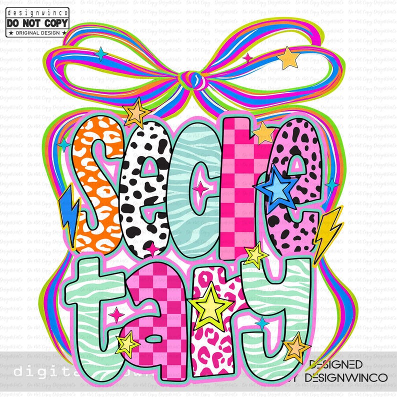 Secretary PNG, Checkered Letters With Leopard Print and Bow, Cute ...