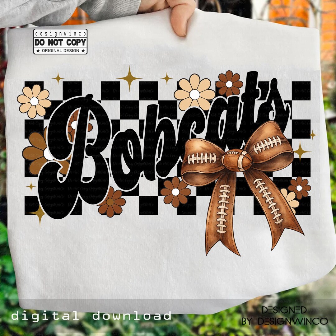 Bobcats PNG, Retro Fall Football Checkered Bow Script Mascot Letters ...