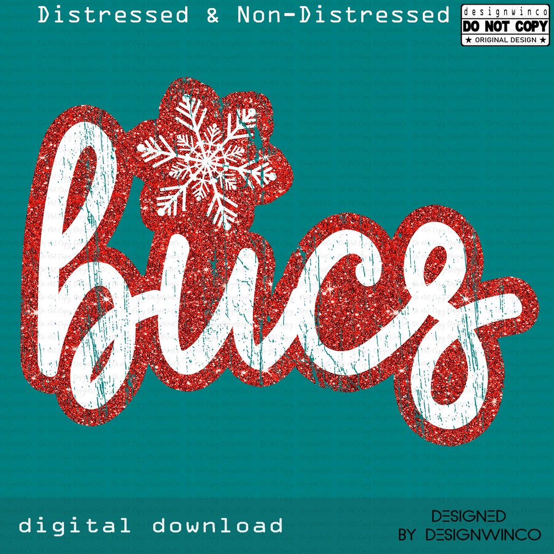 Bucs PNG, Red Glitter Holiday Snowflake Mascot PNG, Retro Distressed ...