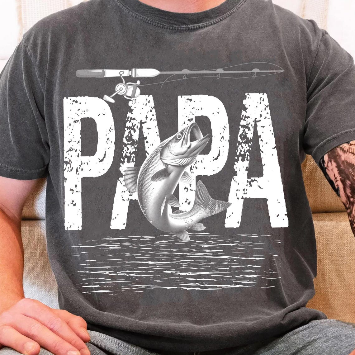 Papa Fishing PNG, Vintage Grunge Bass Fish Design PNG, Gift for Grandpa ...