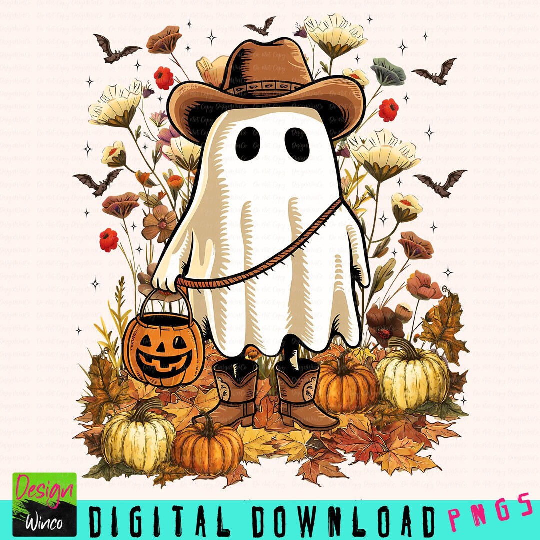 Cowboy Ghost PNG, Cute Halloween Ghost PNG, Spooky Fall Aesthetic ...