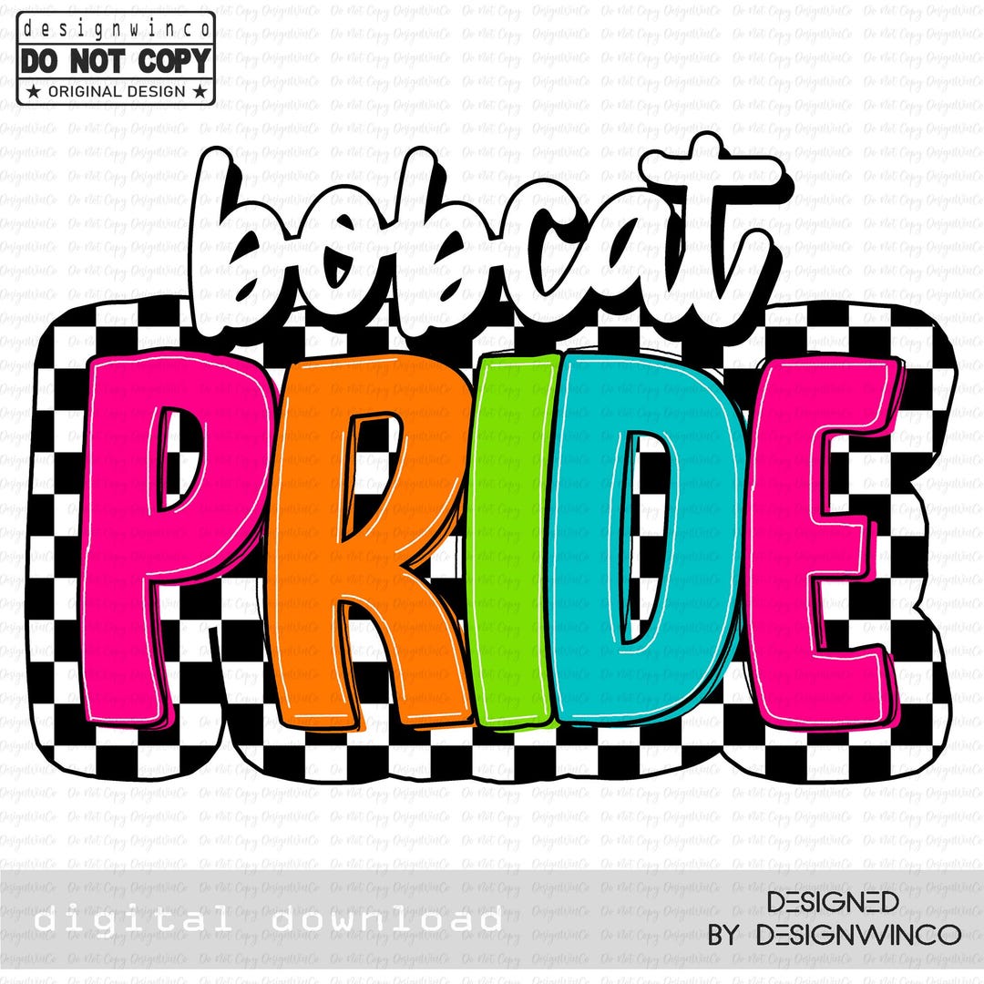 Bobcat Pride PNG Digital Download, Retro Checkerboard Mascot Design ...