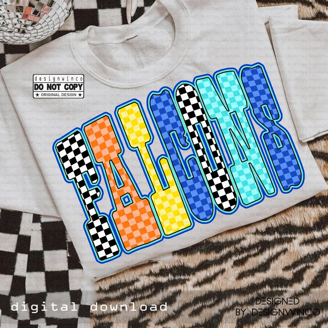 Falcons Mascot PNG, School Spirit Wear Sublimation, Colorful Checkered ...