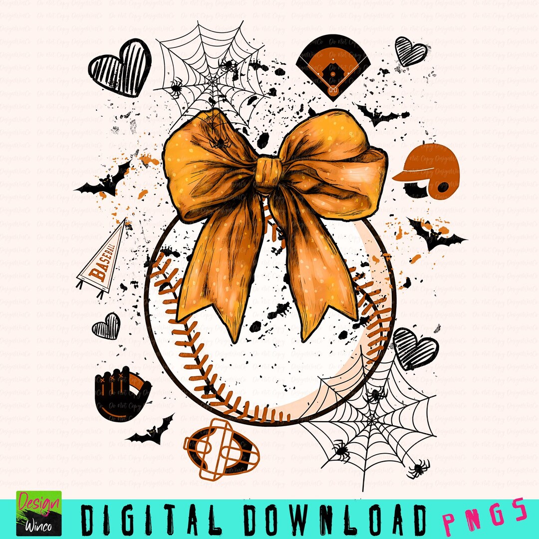 Baseball Halloween PNG, Orange Bow Spider PNG, Baseball Mom Funny PNG ...