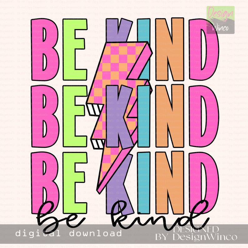 Be Kind PNG, Retro Bright Quote PNG, Checkered Lightning Bolt Design ...