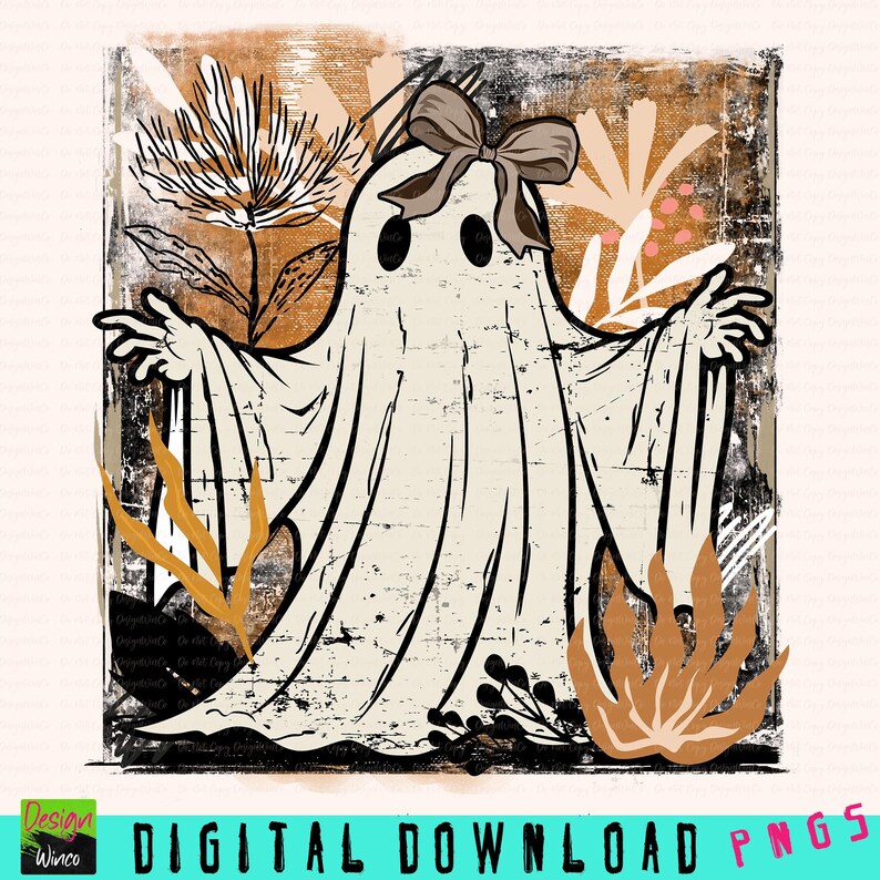 Boho Ghost PNG, Cute Halloween Ghost PNG, Fall Aesthetic PNG for Women ...