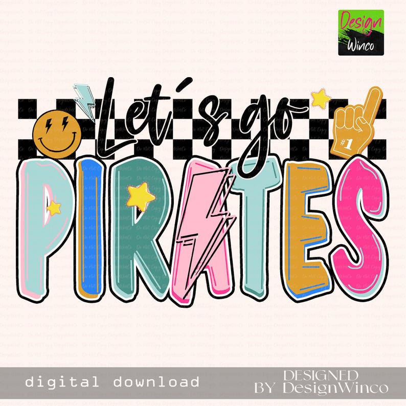 Let’s Go Pirates PNG, Y2K Checkered Retro Spirit PNG, Team Cheer Squad ...