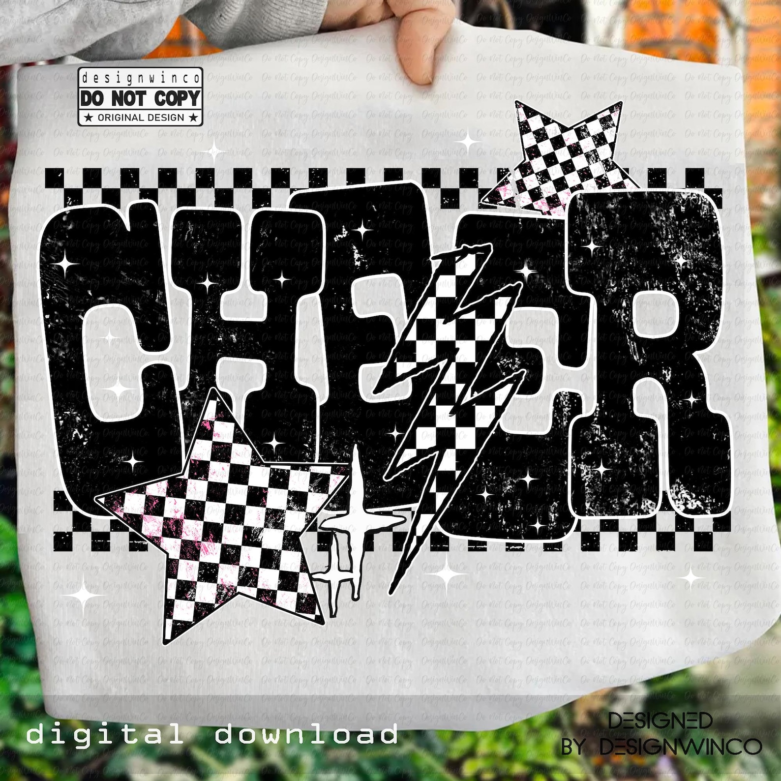 Cheer PNG, Retro Checkered Star Lightning Bolt Cheerleading Design ...