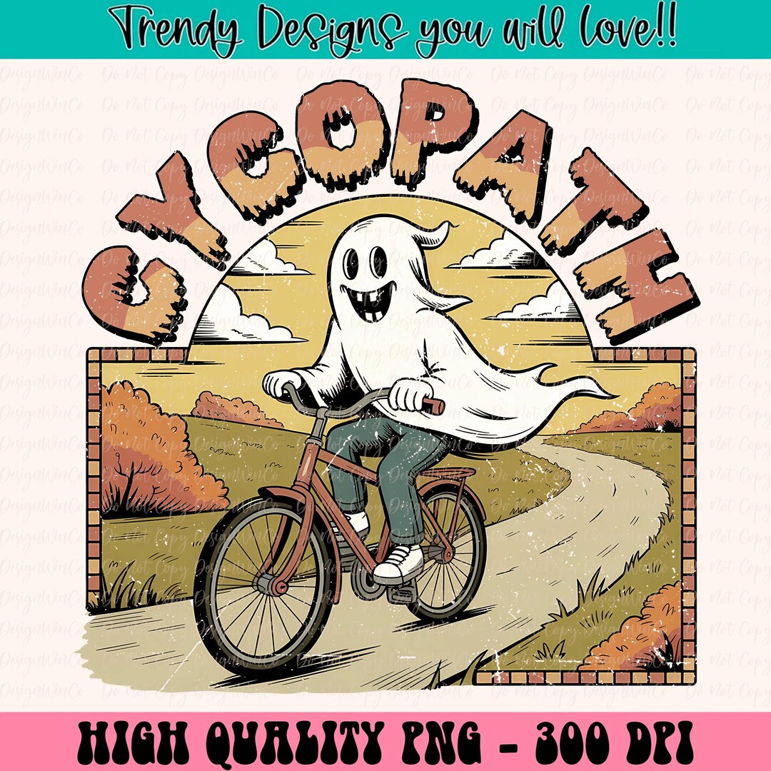 Cycopath PNG Funny Ghost on Bike, Retro Halloween Sublimation PNG ...