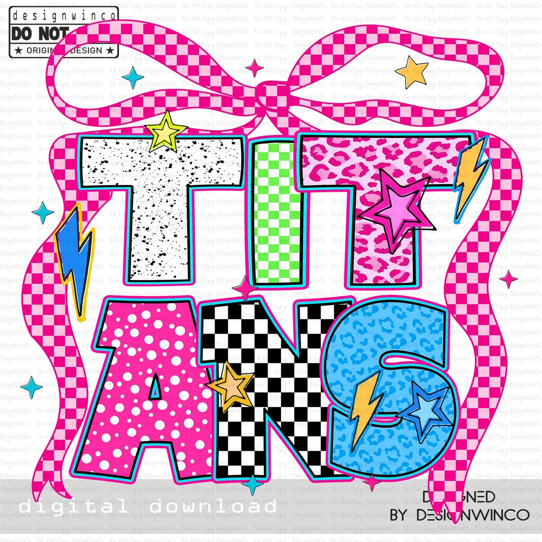 Titans Mascot PNG, Lightning Bolt PNG, Retro Checkered Coquette Bow PNG ...
