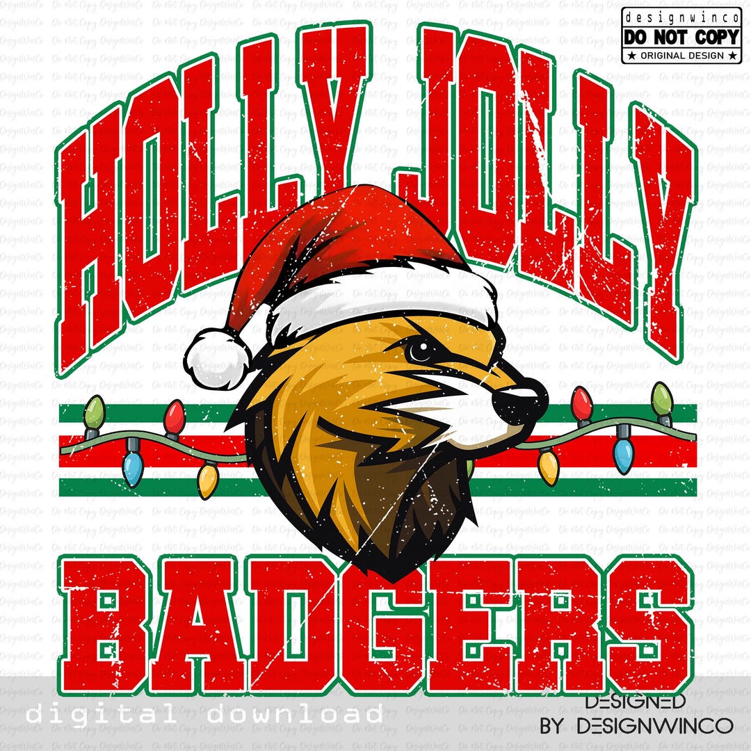 Holly Jolly Badgers PNG, Santa Hat Holiday Mascot Design With Christmas ...