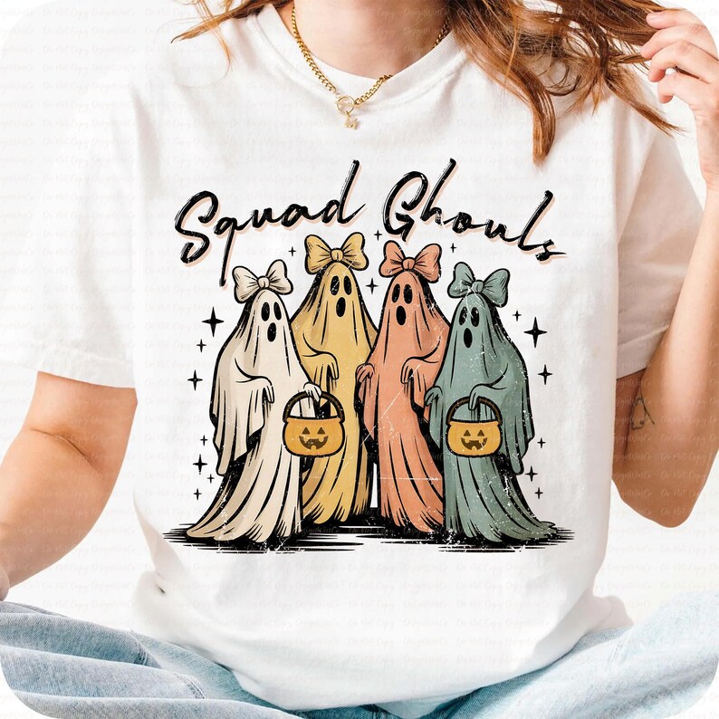 Squad Ghouls PNG, Cute Pastel Ghosts PNG, Girl Gang Halloween Clipart for Friends, Retro Fall ...
