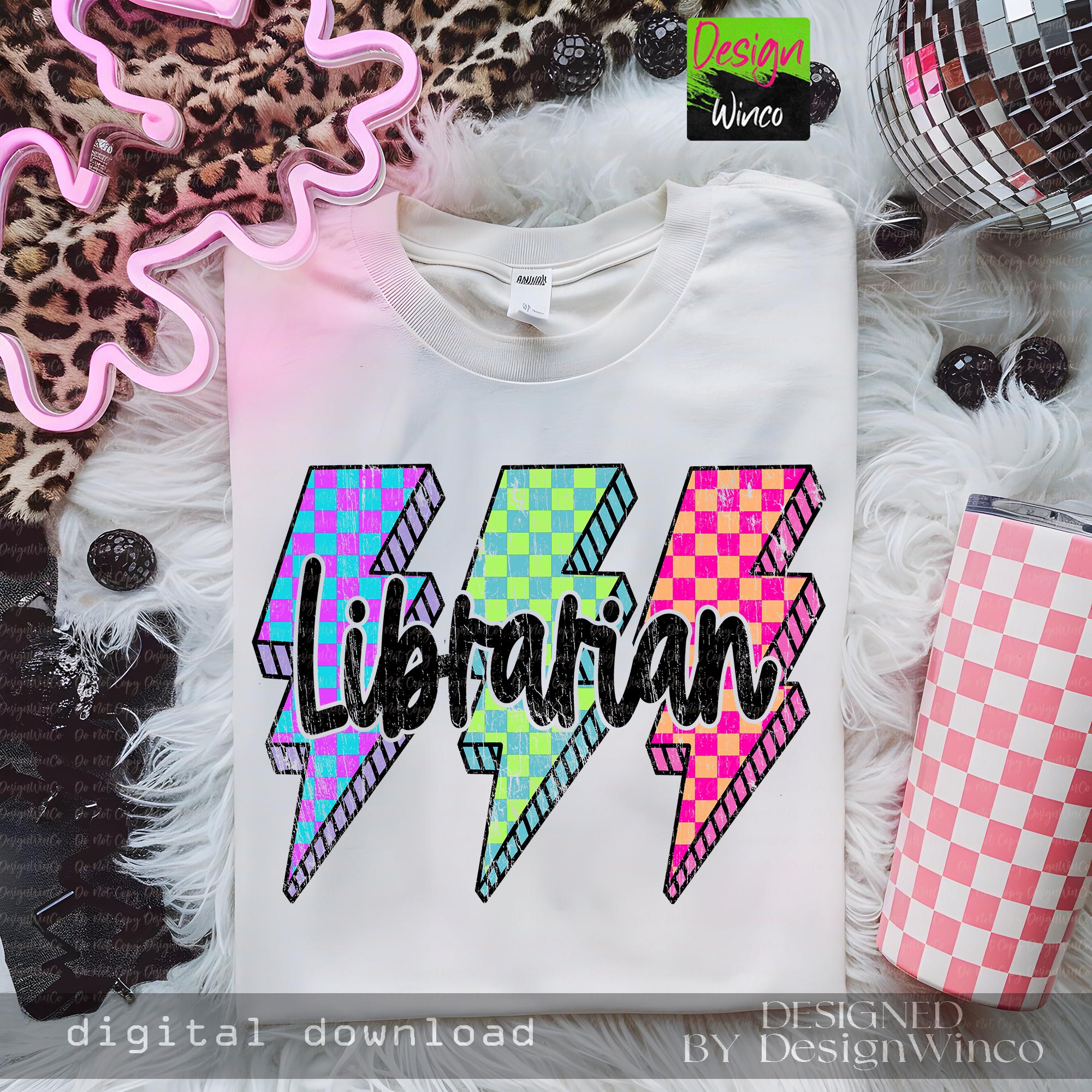 Lightning Bolt School Librarian Png, Back to School Png, Neon Librarian ...