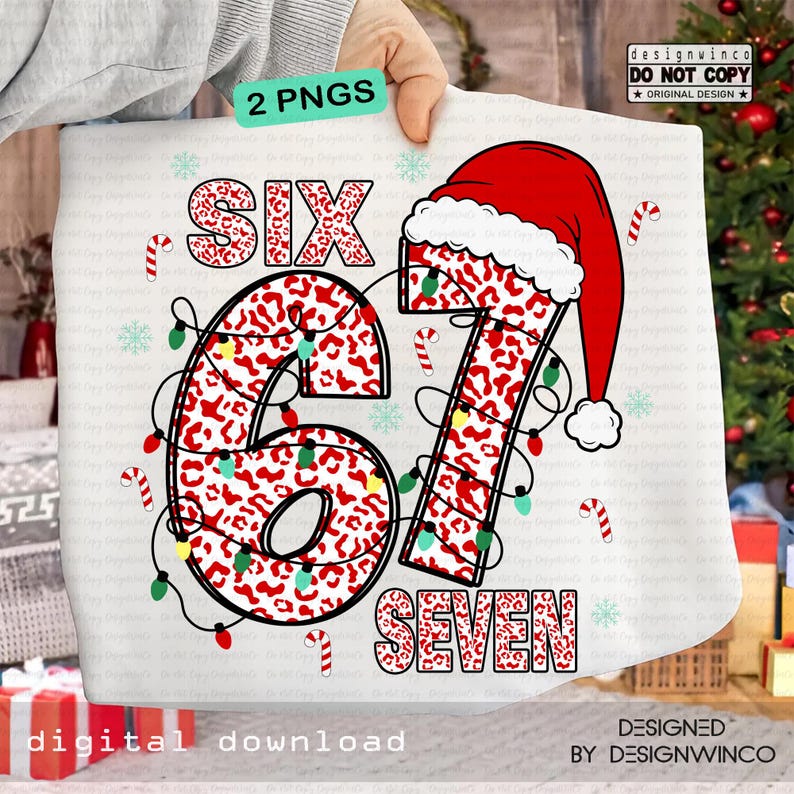 Funny Six Seven Christmas PNG, Santa 67 PNG, 67 PNG, Leopard Print Six ...
