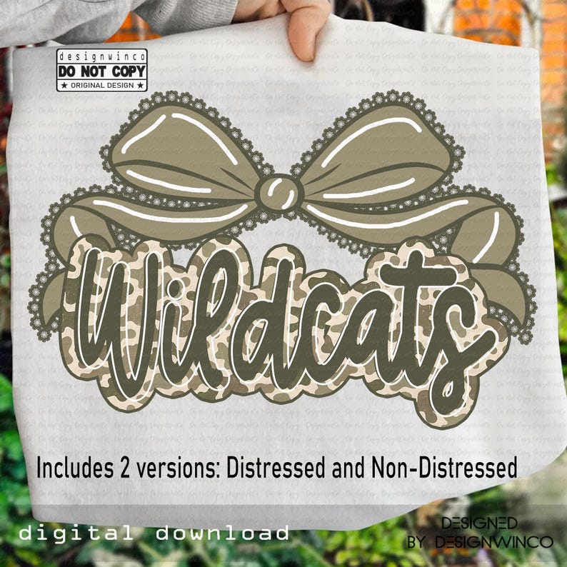 Wildcats Mascot PNG, Retro Camo Lace Bow Script Letters, Coquette ...