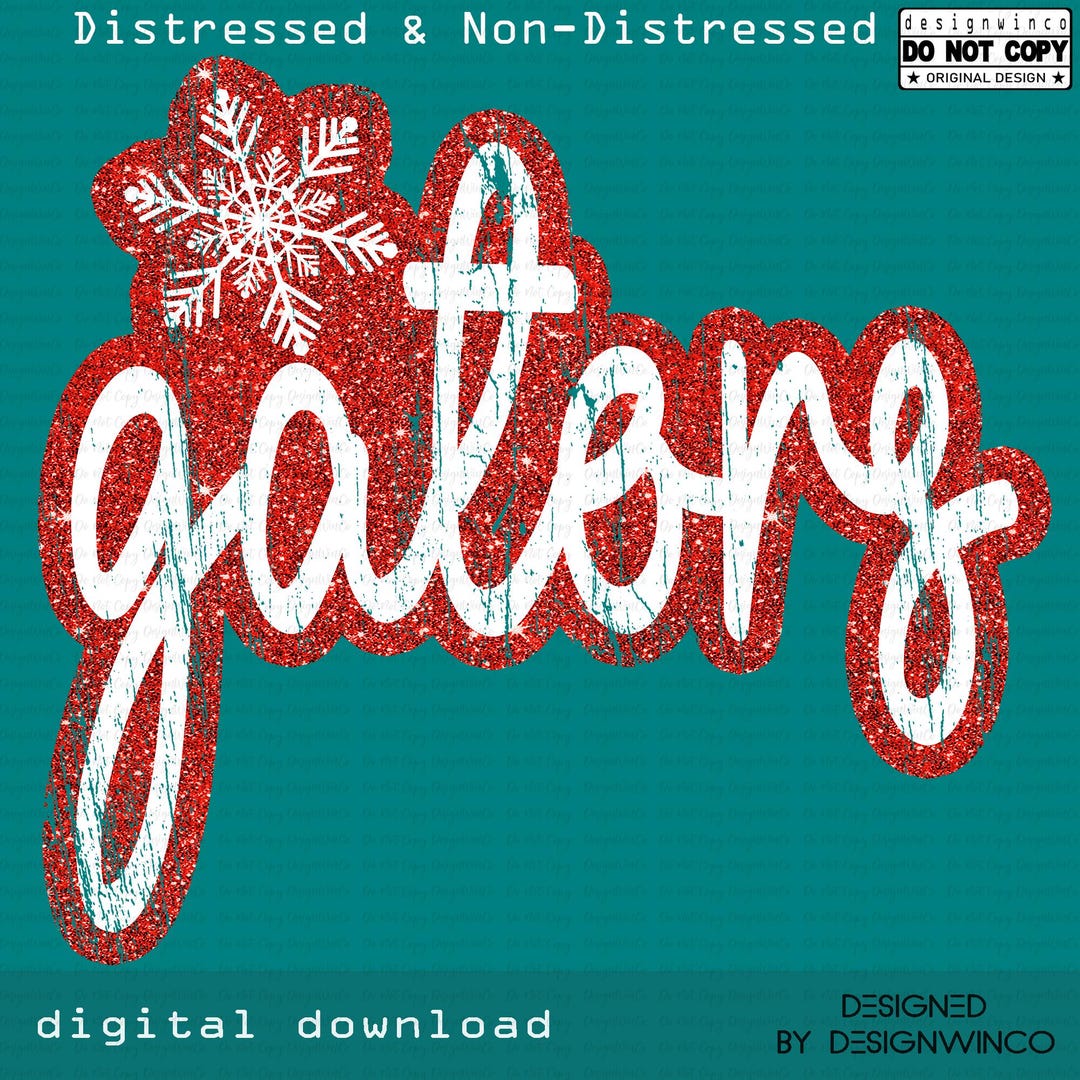 Gators PNG, Red Glitter Holiday Snowflake Mascot PNG, Retro Distressed ...