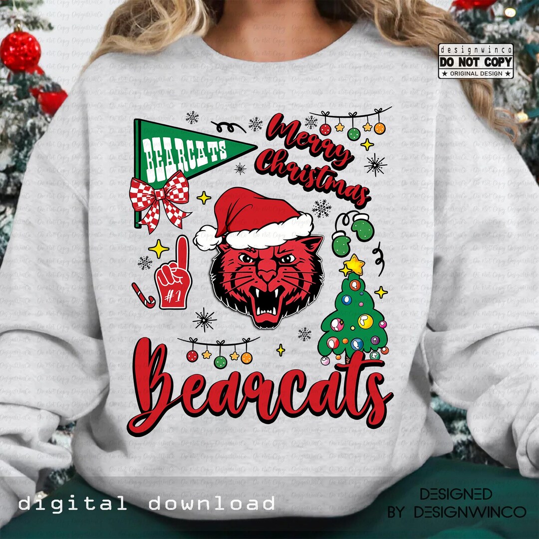 Merry Christmas Bearcats PNG, Cute Bearcats Mascot Sublimation Design ...