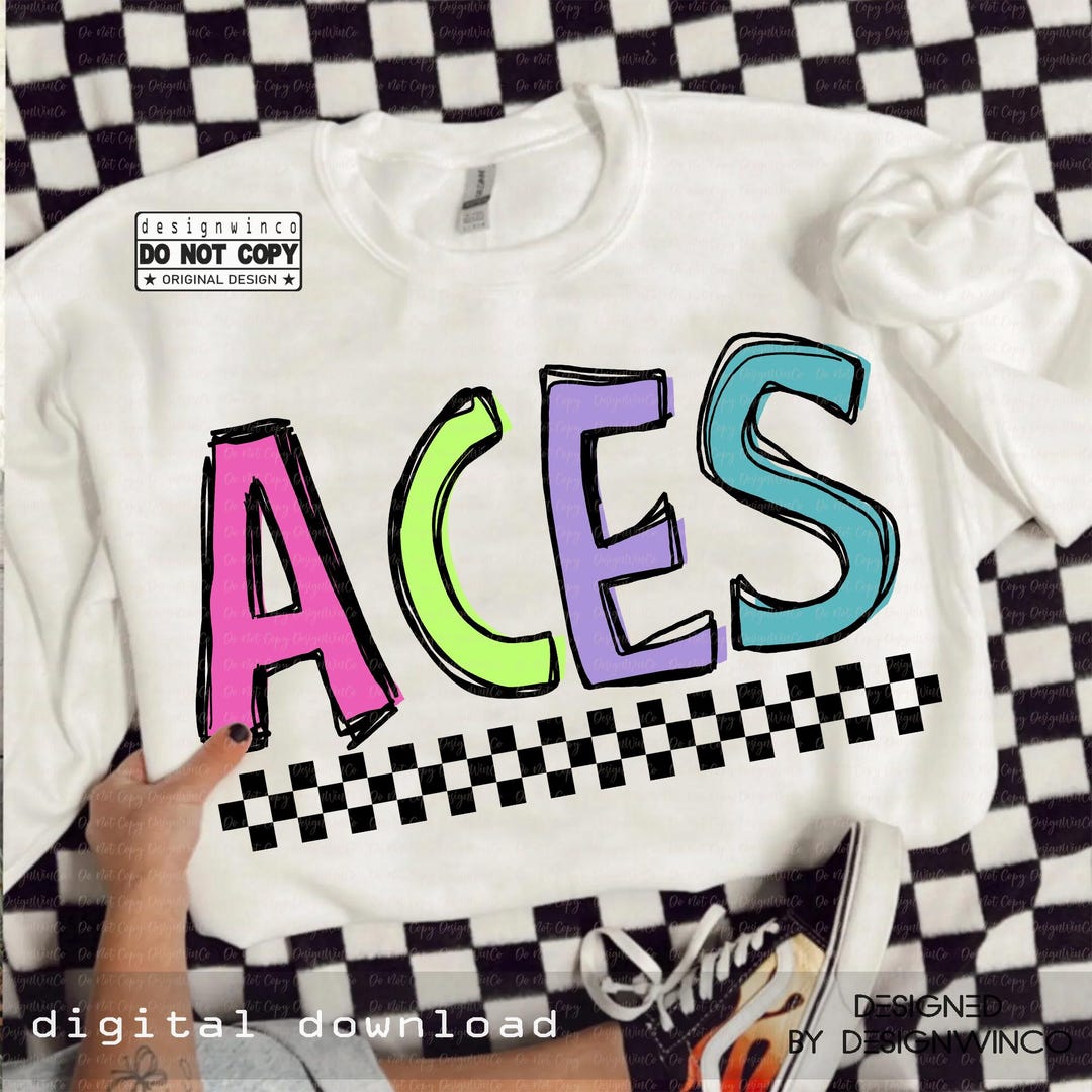 Retro ACES Mascot PNG, Hand Drawn Colorful Checkered PNG, School Spirit ...