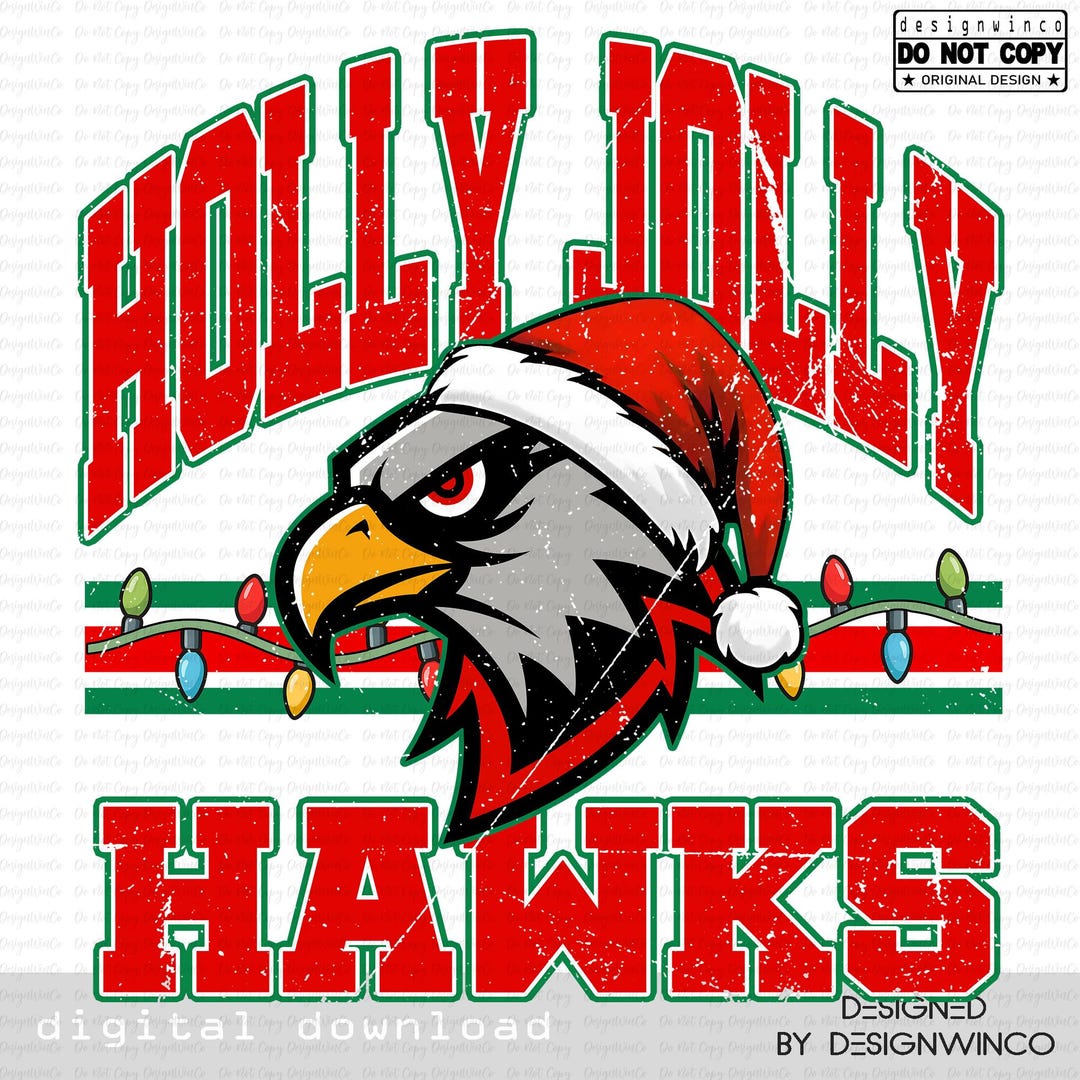 Holly Jolly Hawks PNG, Santa Hat Holiday Mascot Design With Christmas ...