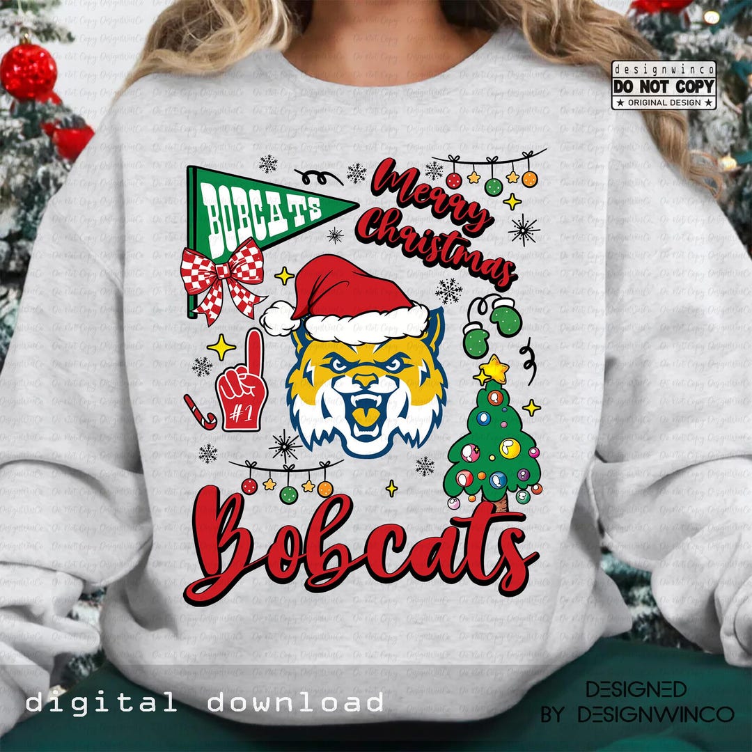 Merry Christmas Bobcats PNG, Cute Bobcats Mascot Sublimation Design ...
