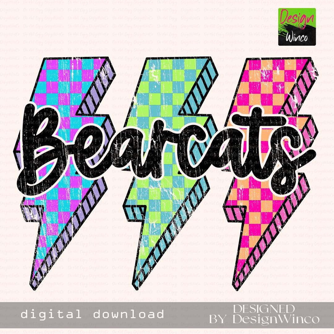 Bearcats Png, Checkered Lightning Bolt Png, Retro Bearcats Sublimation ...