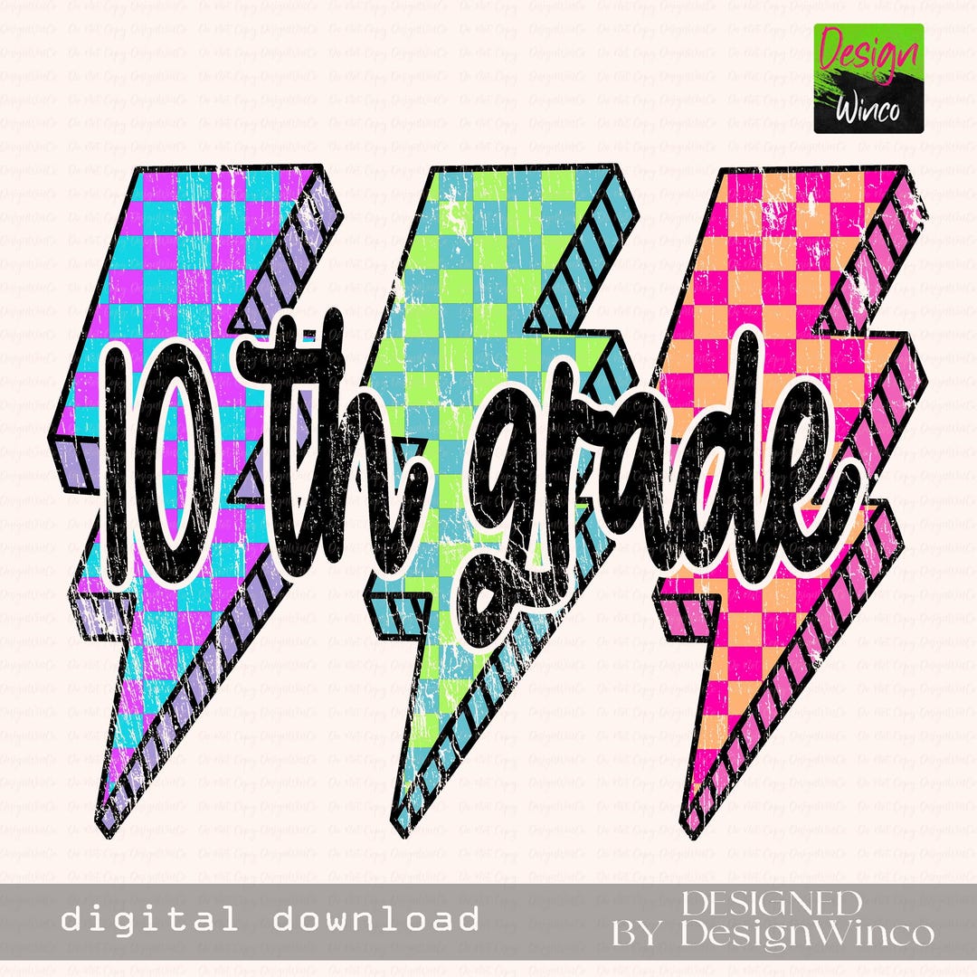 Lightning Bolt Tenth Grade PNG, Neon 10th Grade Back to School Design ...