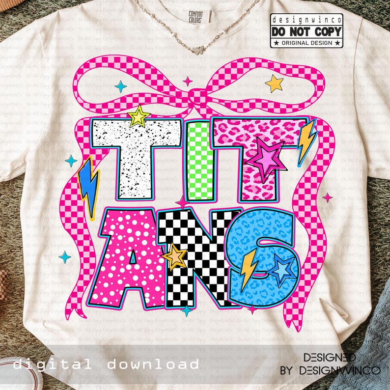 Titans Mascot PNG, Lightning Bolt PNG, Retro Checkered Coquette Bow PNG ...
