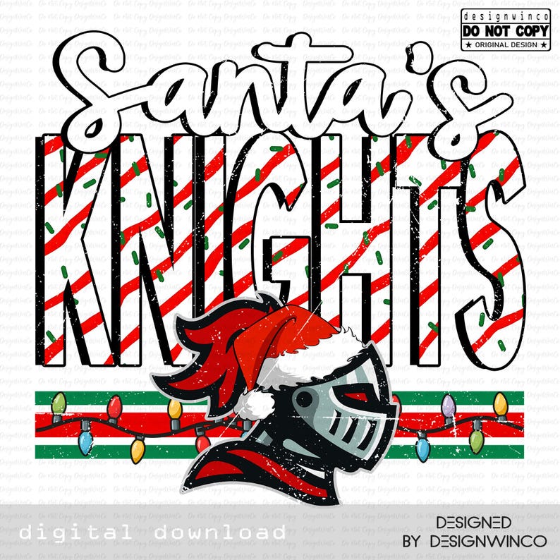 Santa’s Knights Christmas PNG, Santa Hat Mascot Clipart, Retro Spirit ...