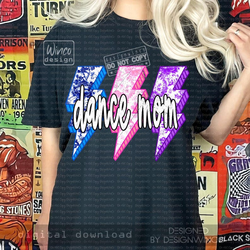 Dance Mom PNG, Floral Toile Lightning Bolt, Pastel Sublimation Shirt ...