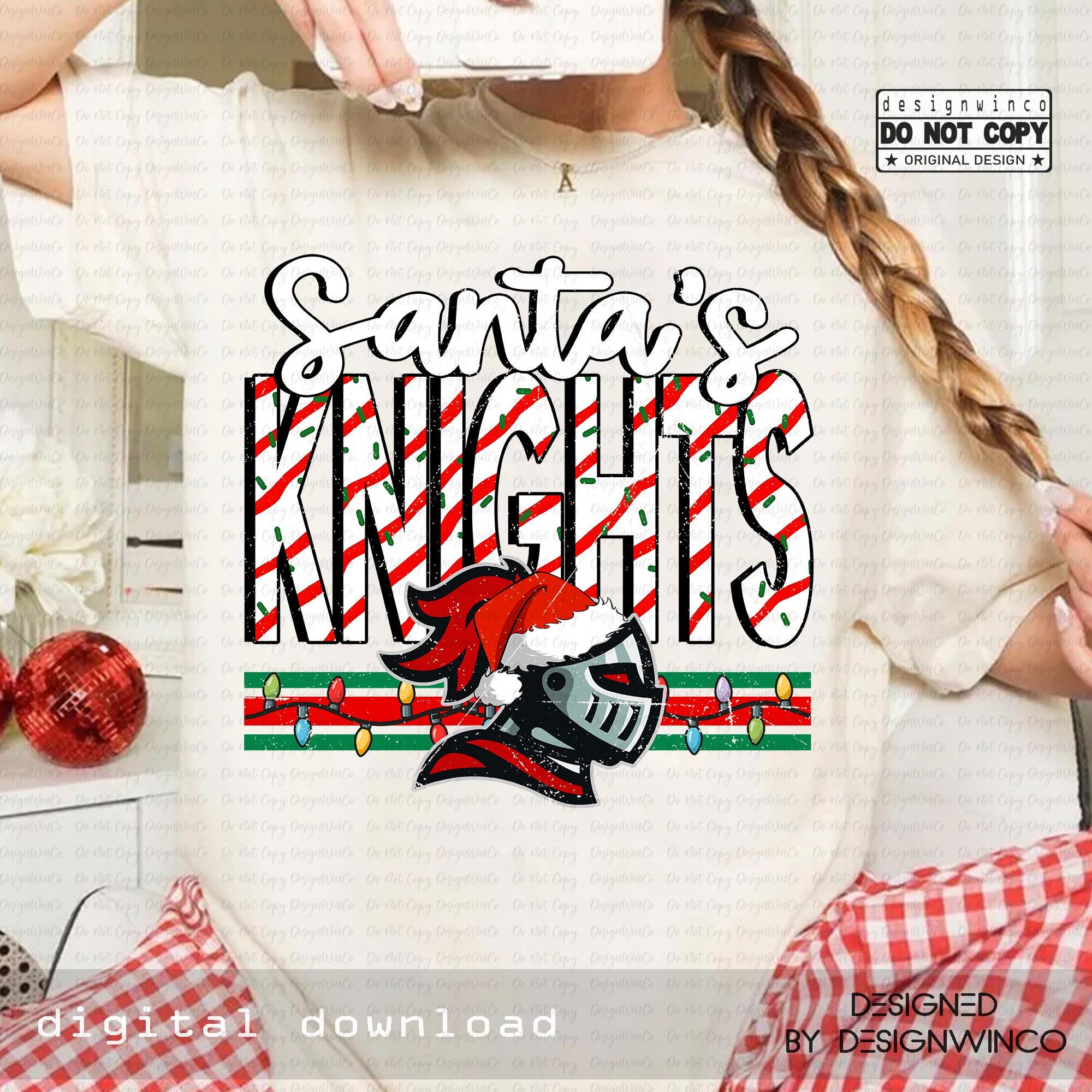 Santa’s Knights Christmas PNG, Santa Hat Mascot Clipart, Retro Spirit ...