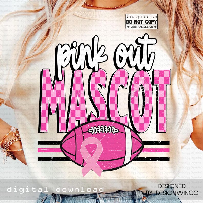 Custom Pink Out Mascot PNG, Breast Cancer Football Shirt Design ...