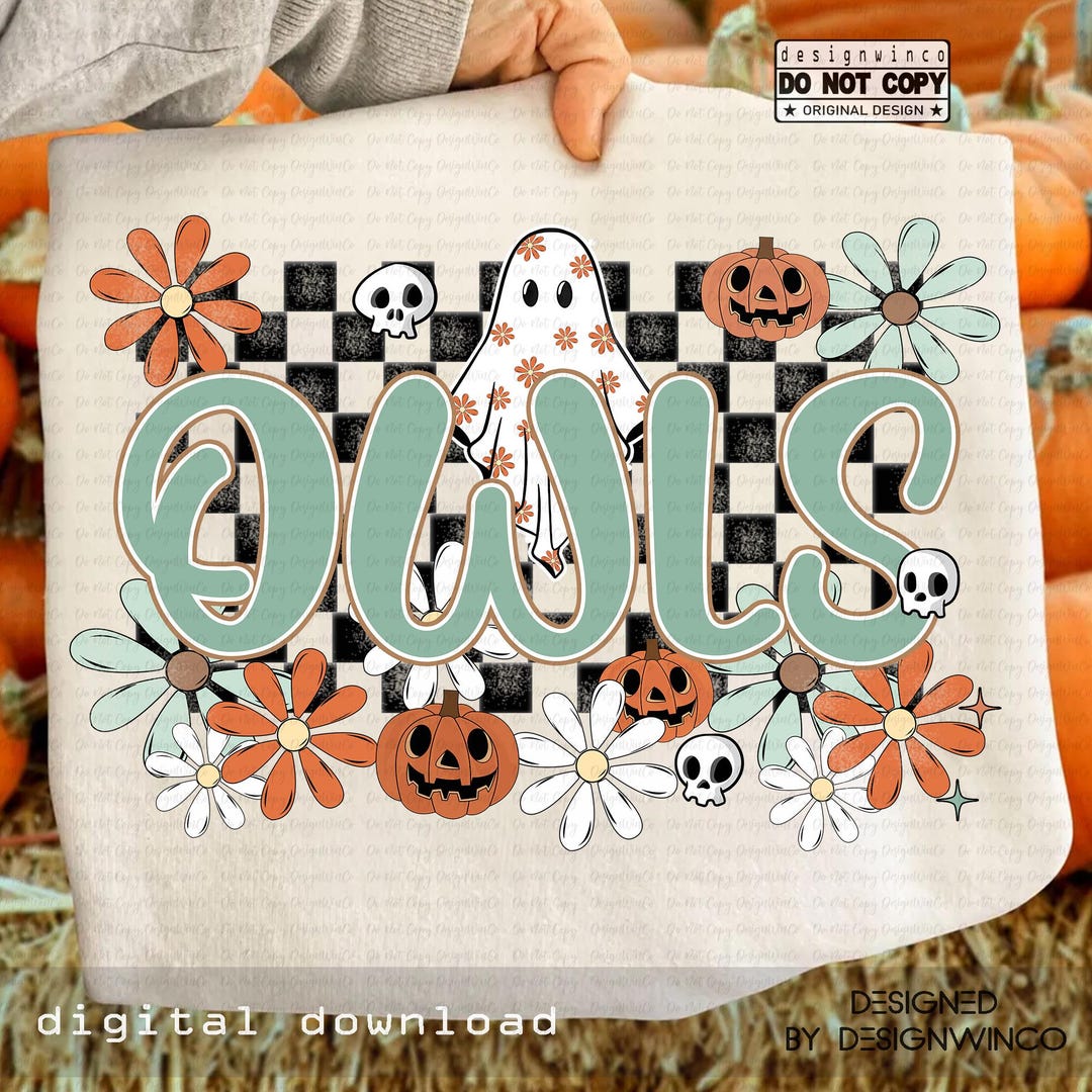 Owls Mascot PNG, Halloween Boo Ghost Pumpkin Skull Retro Flowers ...