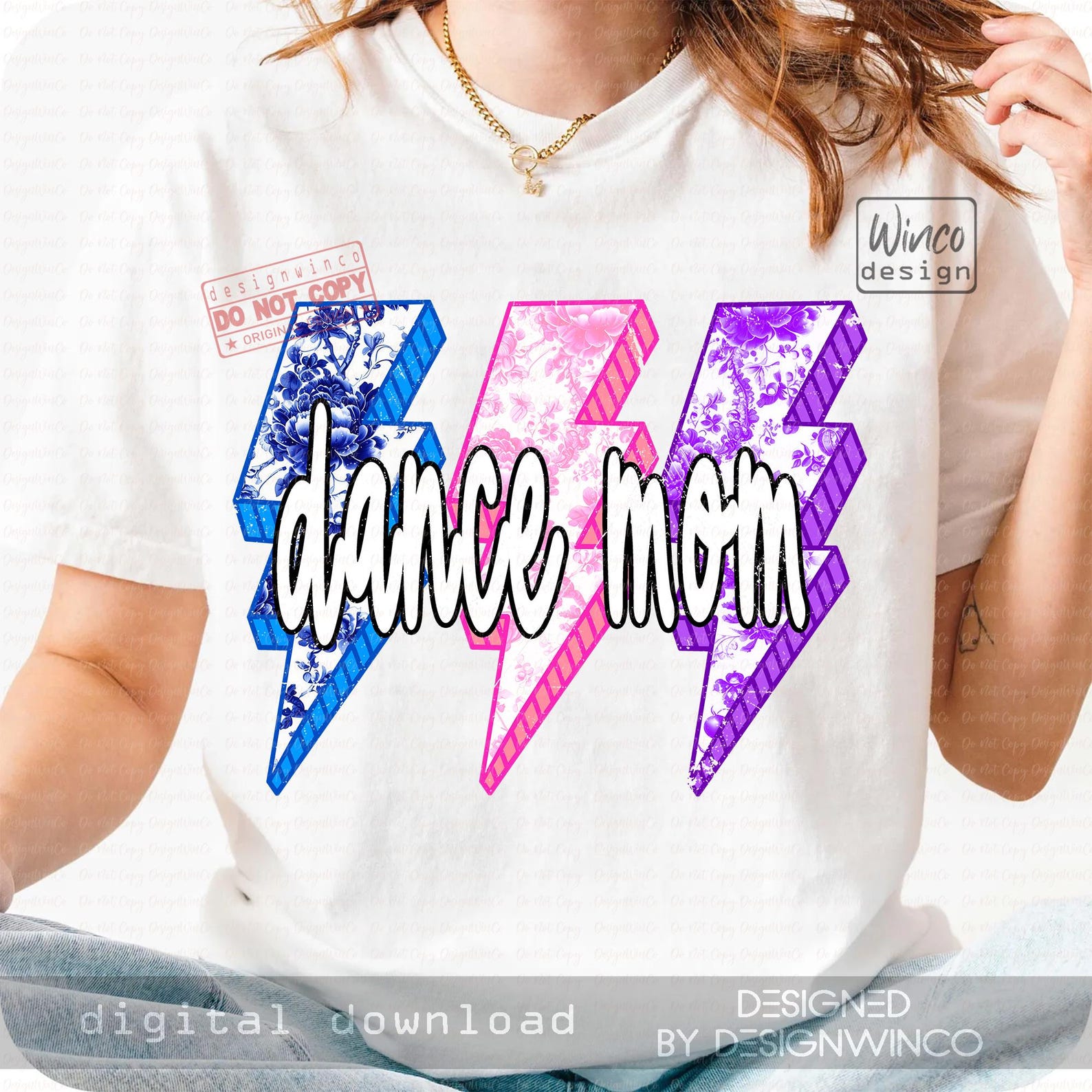 Dance Mom PNG, Floral Toile Lightning Bolt, Pastel Sublimation Shirt ...