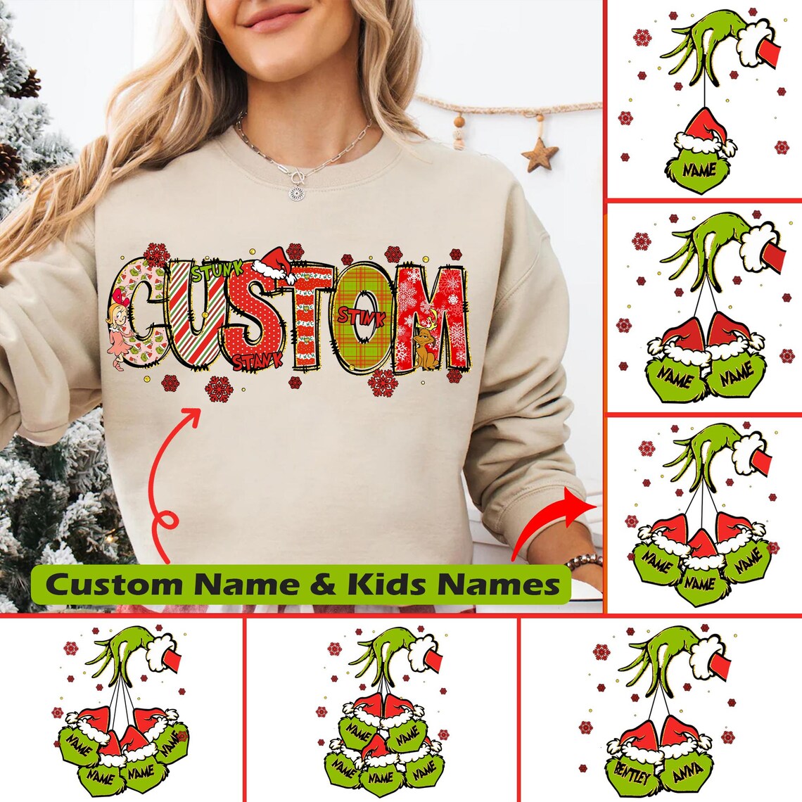 Custom Grinch Family PNG, Personalized Christmas Gift for Grandma Nana ...