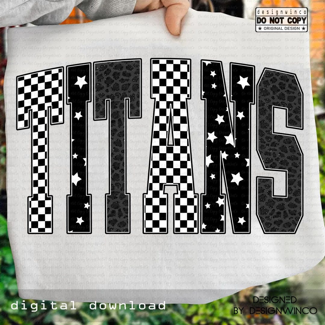 Titans PNG, Retro Checkered Leopard Star Letters, School Spirit Game ...
